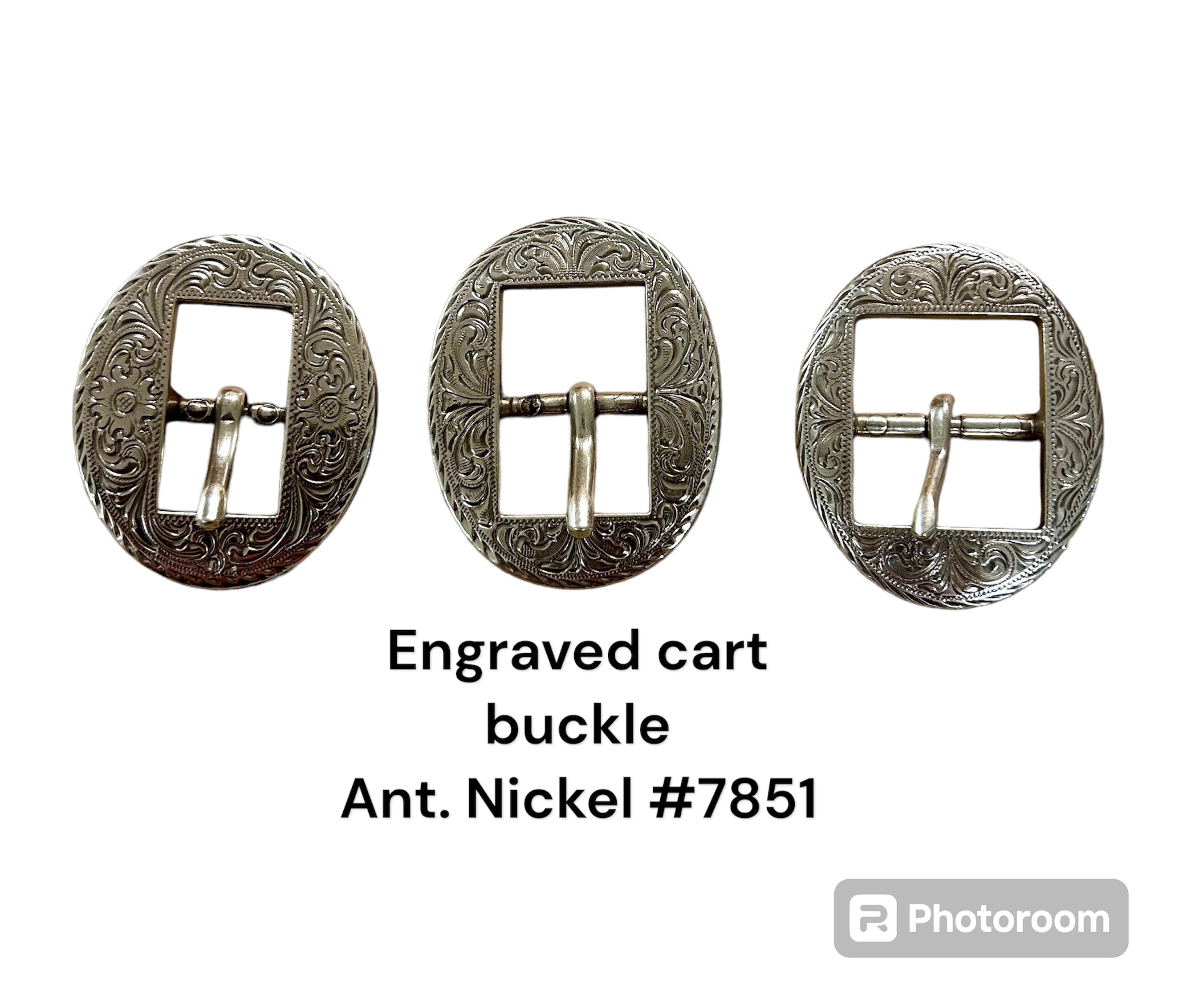Ant. Nickel engraved cart buckles – Traditions Leathercraft LLC